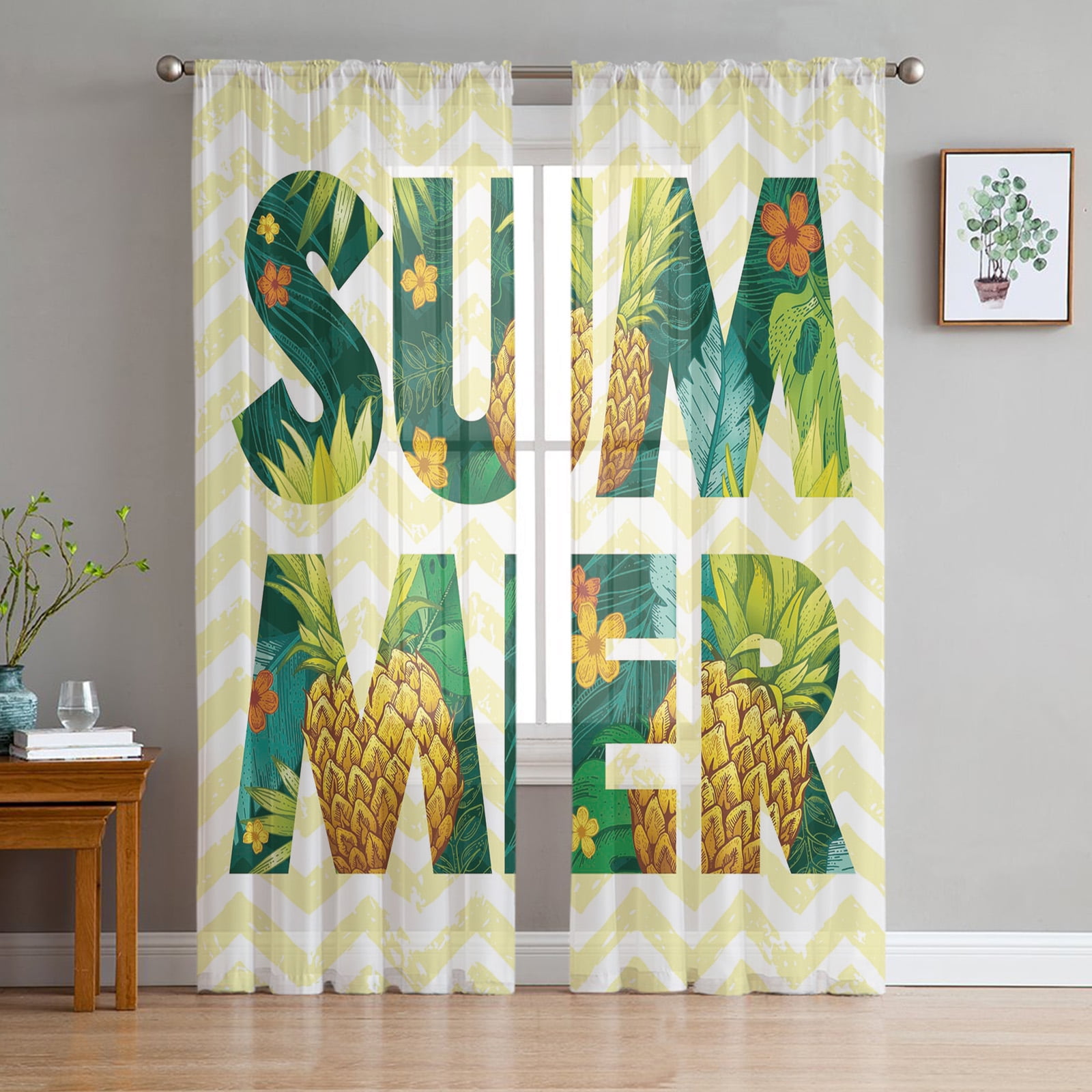 2025 for Flower Bedroom Voile Sheer Living Fruit Curtains Room Yellow ...