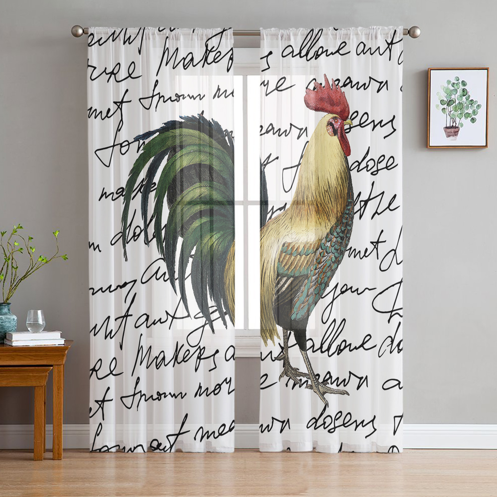 2025 for Sheer Curtains Rooster Room Bedroom Kitchen Butterfly Chiffon ...