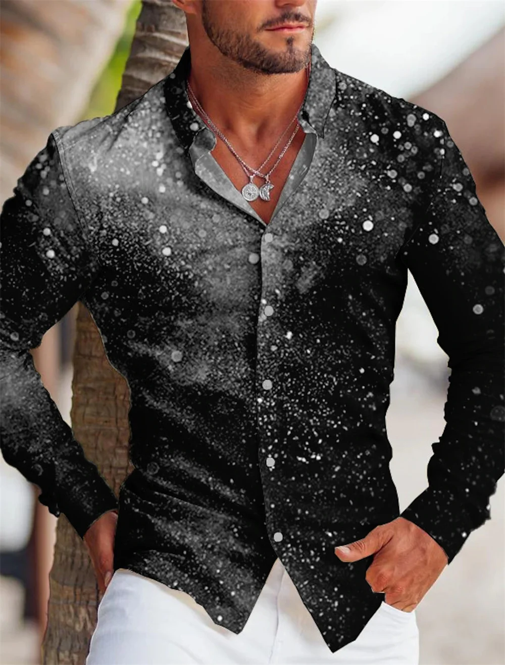 2025 men's best-selling 3D printed long sleeved lapel button up shirt ...