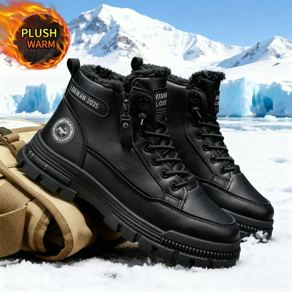 2025 men's new style snow boots, high-top leather boots, cold-resistant ...
