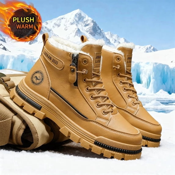 2025 men's new style snow boots, high-top leather boots, cold-resistant ...
