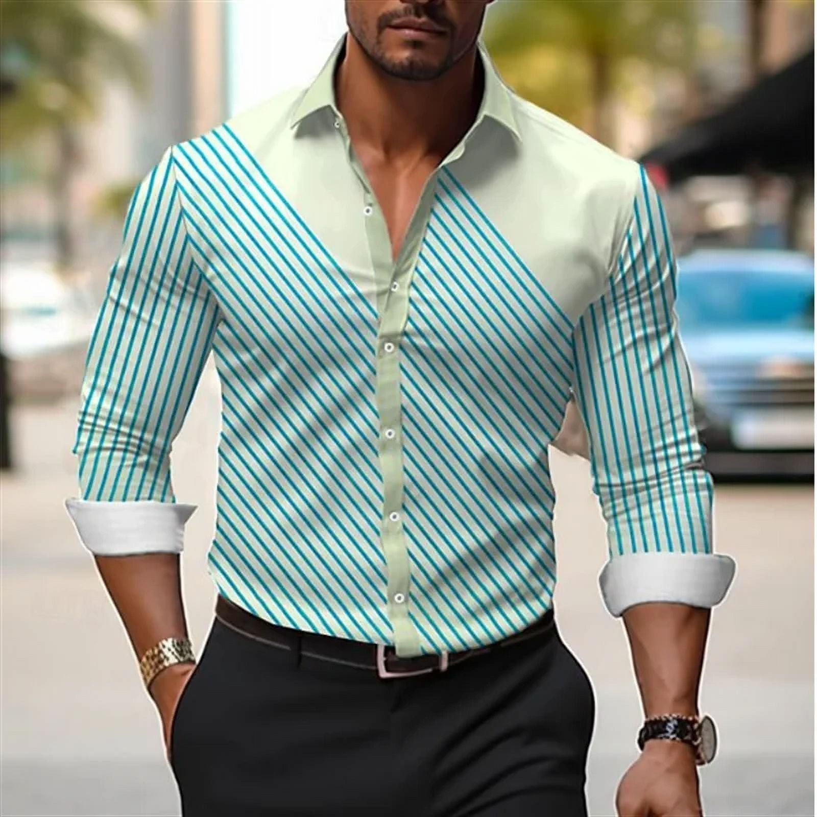 2025 men's shirts fashion striped plaid stitching soft and comfortable ...