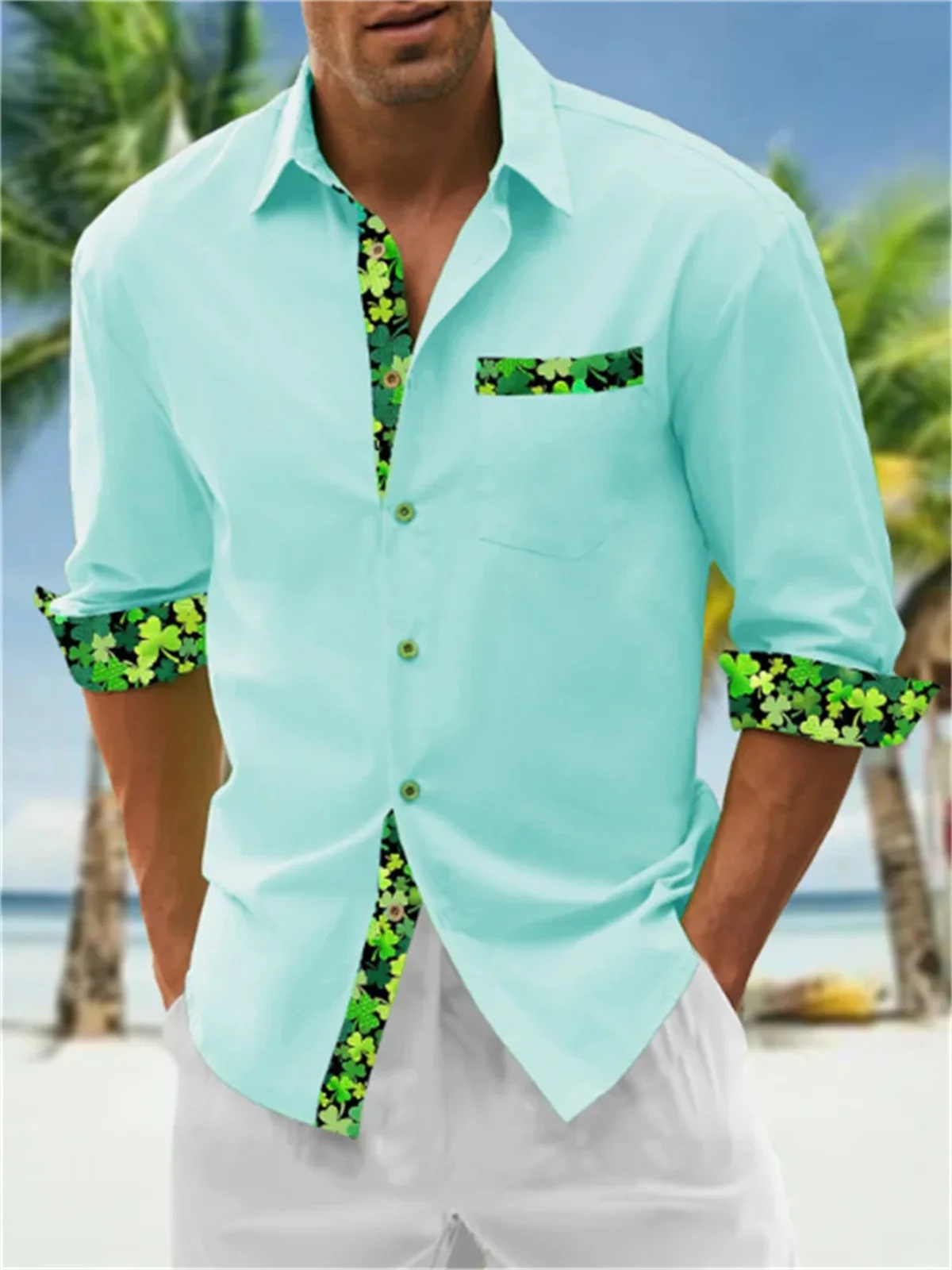 2025 new men's patchwork pocket long sleeved lapel casual shirt tiki ...