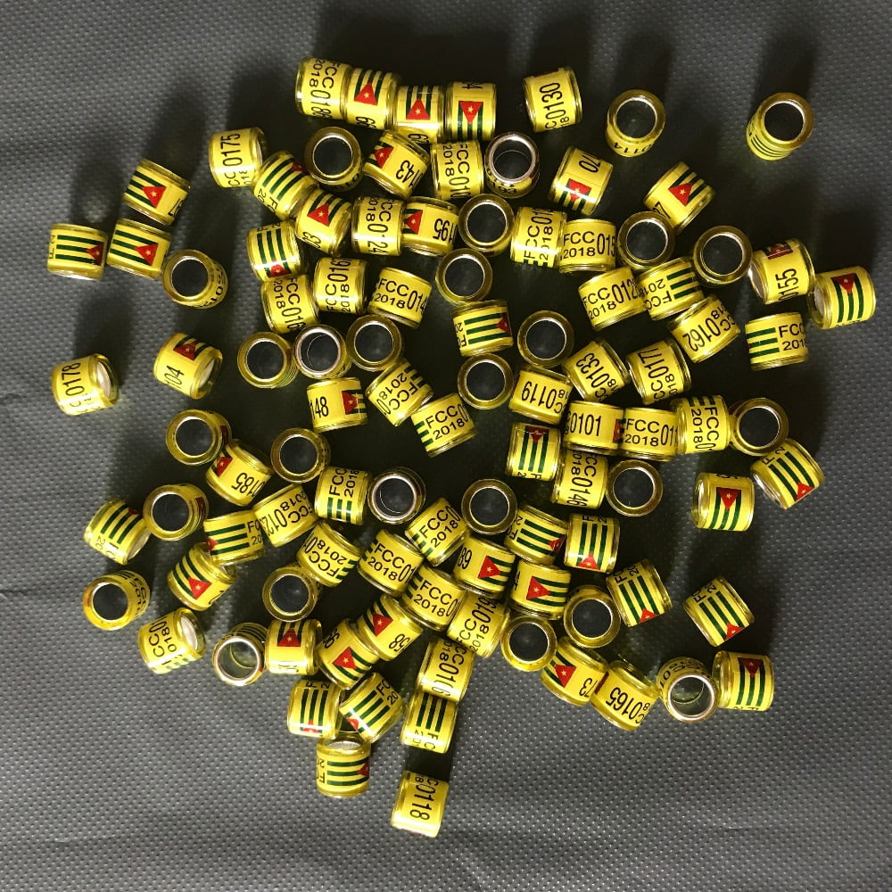 2025 pigeon rings bird ring Yellow FCC 2025 000001-000100 with flag of ...