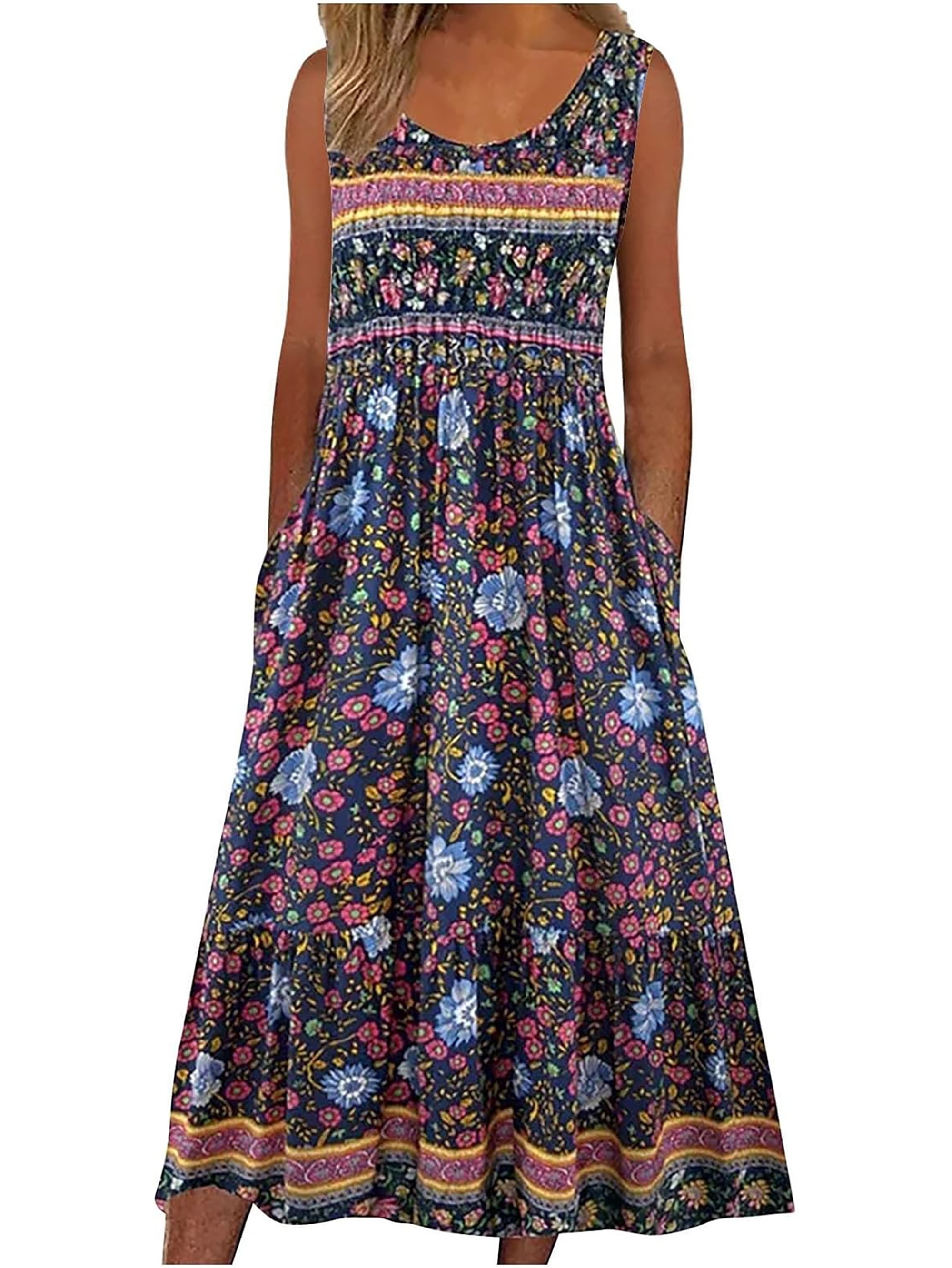 2025 summer new! Women's sleeveless Bohemian floral casual beach MIDI ...
