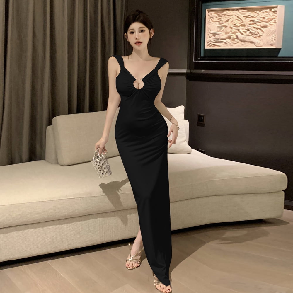 2025 women's sexy hot girl backless slit slim long dress - Walmart.com