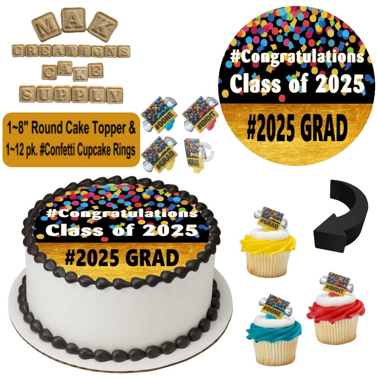 #2025GRAD 2025 Graduation Hashtag Confetti Edible Cake Strips ~ Cake ...
