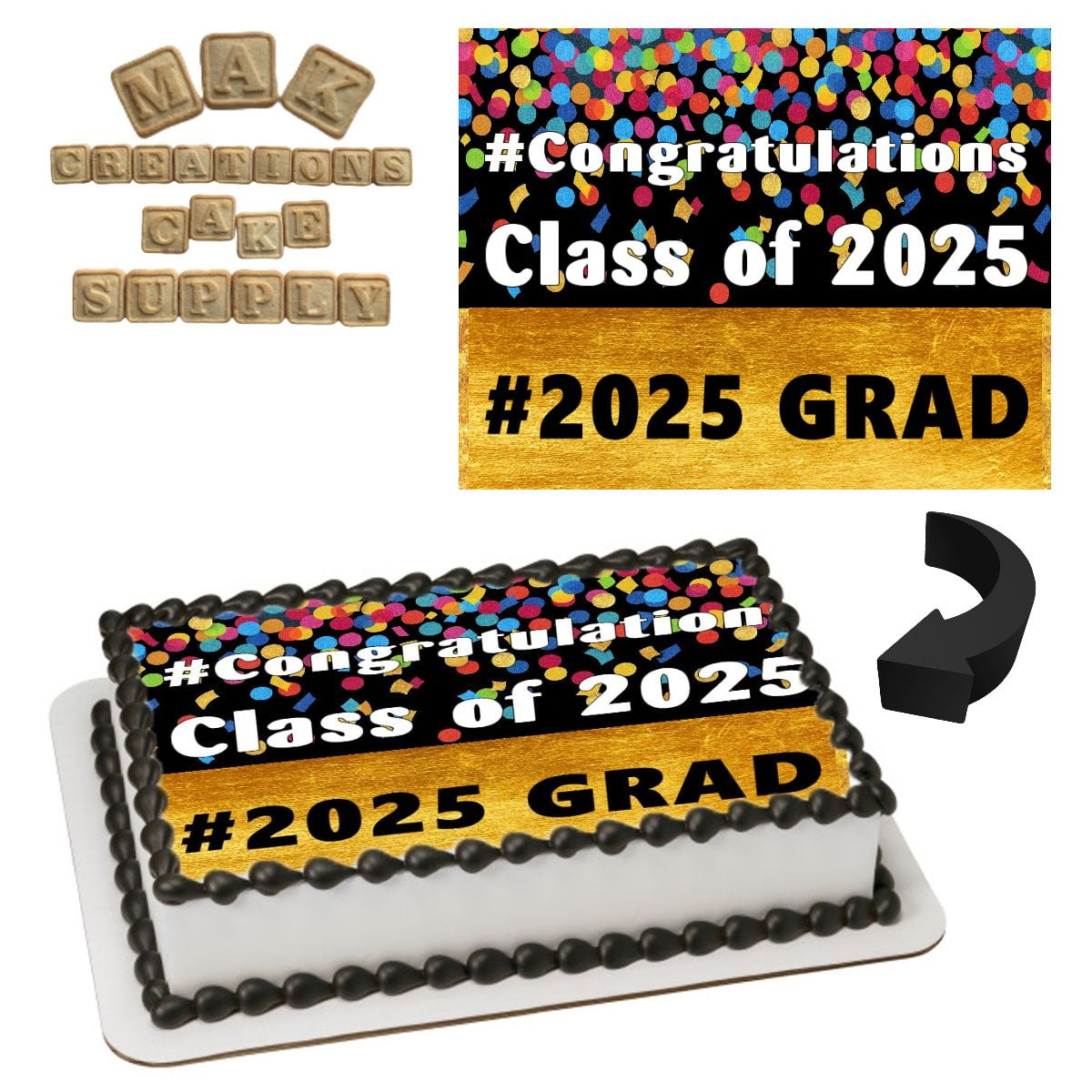 #2025GRAD #Congratulations 2025 Hashtag Confetti Graduation 1/4 Sheet ...