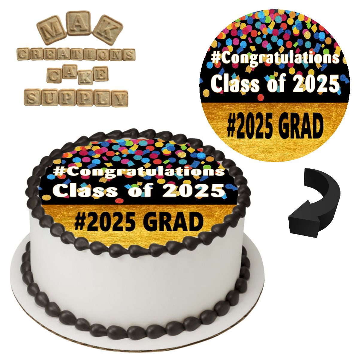 #2025GRAD #Congratulations 2025 Hashtag Confetti Graduation 8" Round ...