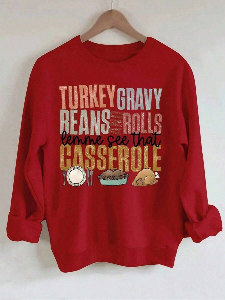 2025LCFashionable Thanksgiving Letter Print Women Sweatshirt - Casual ...