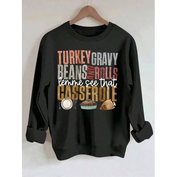 2025LCFashionable Thanksgiving Letter Print Women Sweatshirt - Casual ...