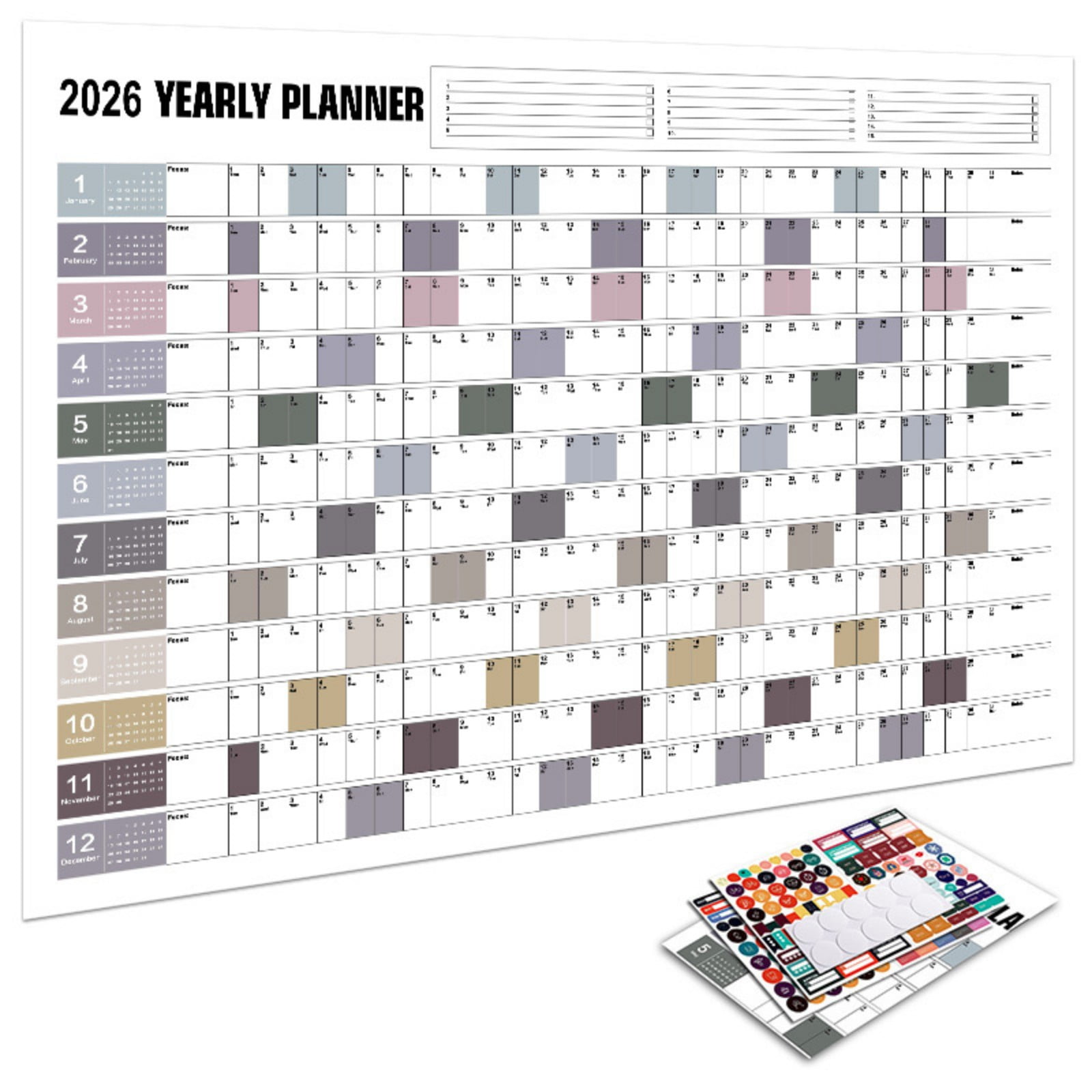 2026 12 Month Wall Calendar with Holiday Tracking Goal Setting Pages ...