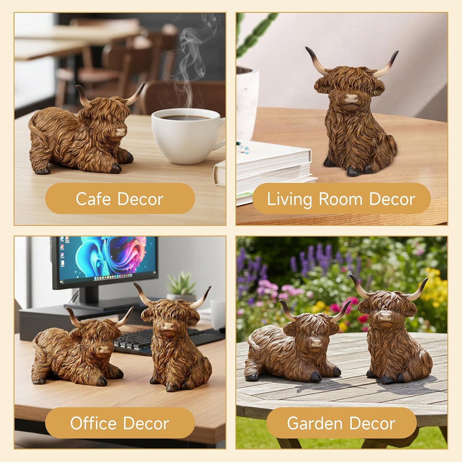 2026 1pcs Highland Cow Figurines for Home,3.9/3.15Inch Highland Cows ...