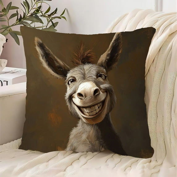 2026 2026 Short Lint Pillow Cover 18inch Cute Two Donkeys Embroidery ...