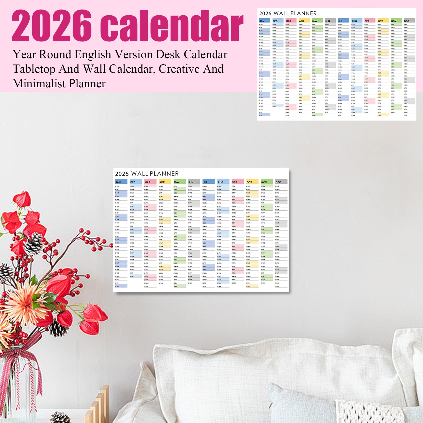 2026-2027 Full Year Wall Calendar 7.32"x10.31", Calendar for School ...