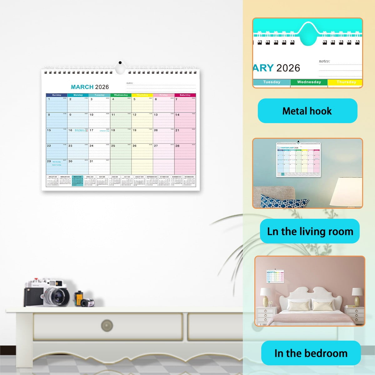 2026-2027 Wall Calendar 18-Month Large Writing Blocks – Double Coil ...