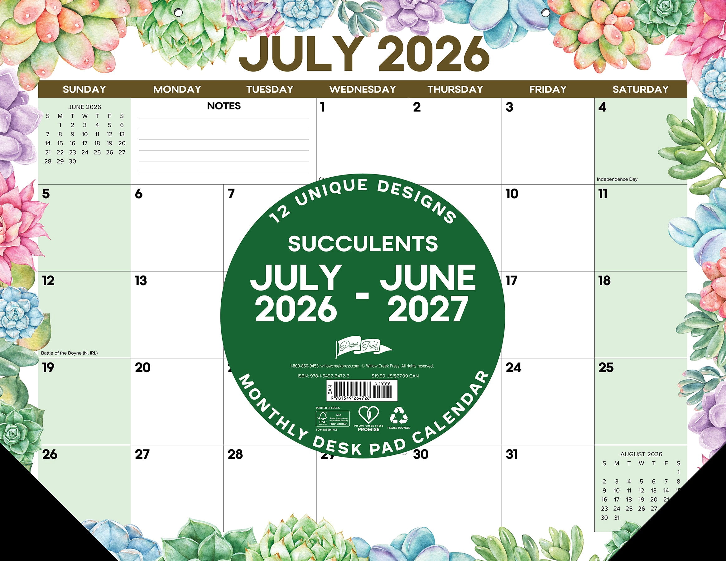 2026-2027 Willow Creek 22" x 17" Academic Monthly Desk Pad Calendar ...