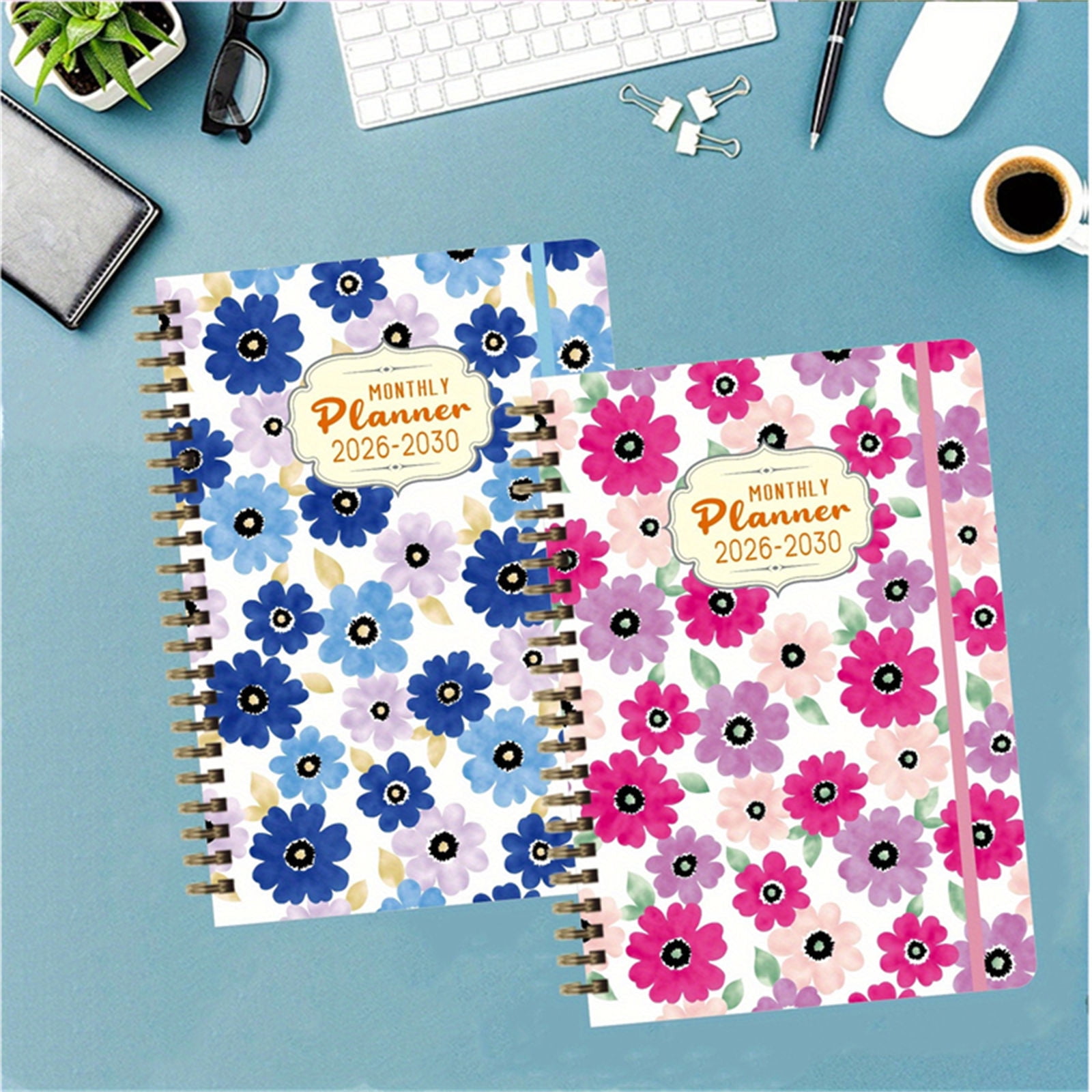 2026-2030 Monthly Planner, Floral Design Organizer with Gold Elastic ...