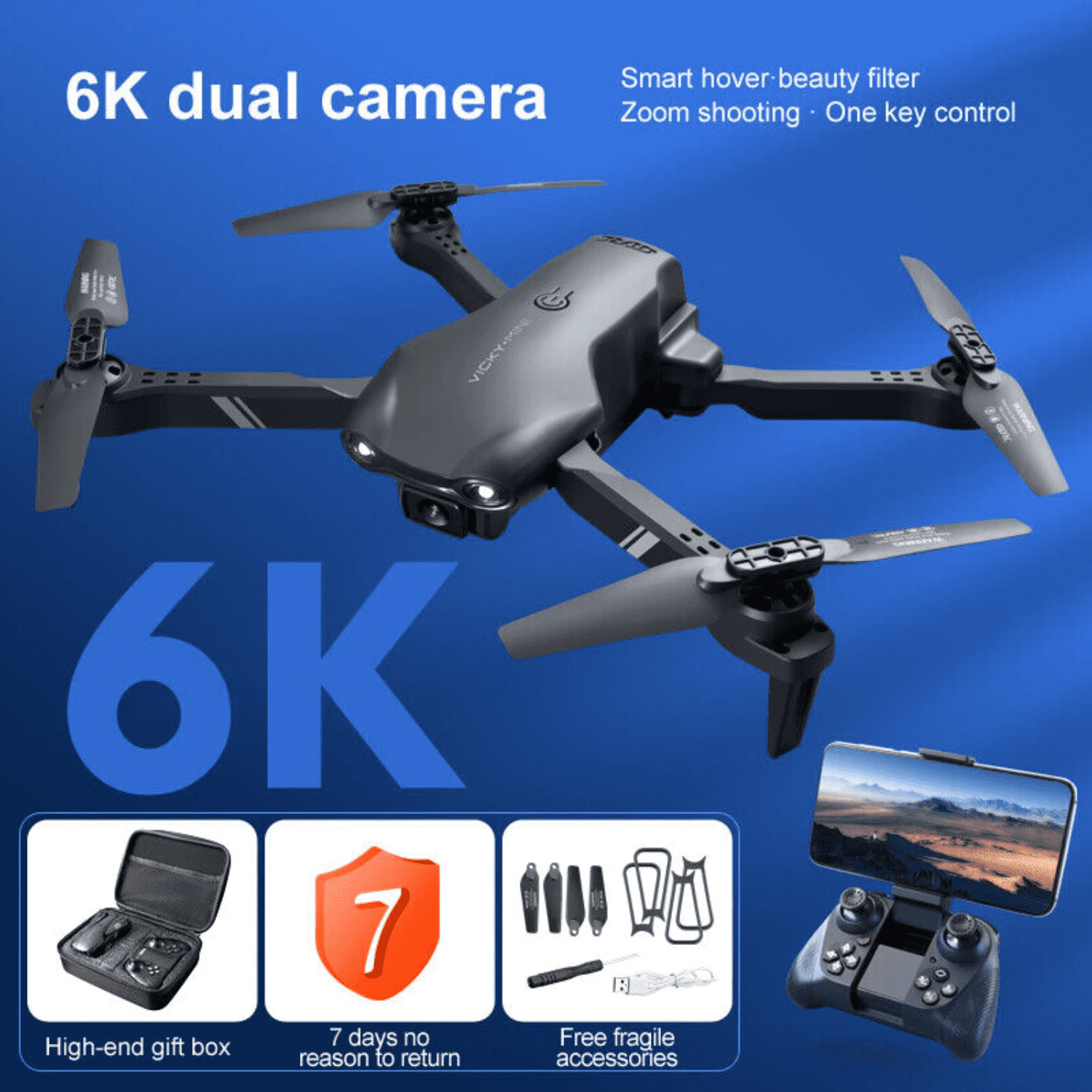 2026 3 Battery V13 RC Drone 6K HD Dual Camera WiFi FPV Foldable ...