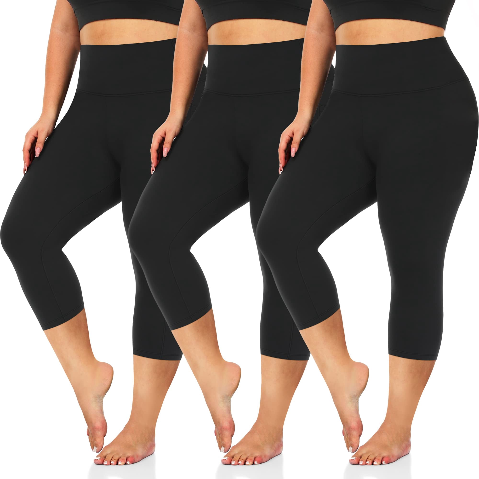 2026 3 Pack Women's Plus Size Capri Leggings High Waist Tummy Control ...