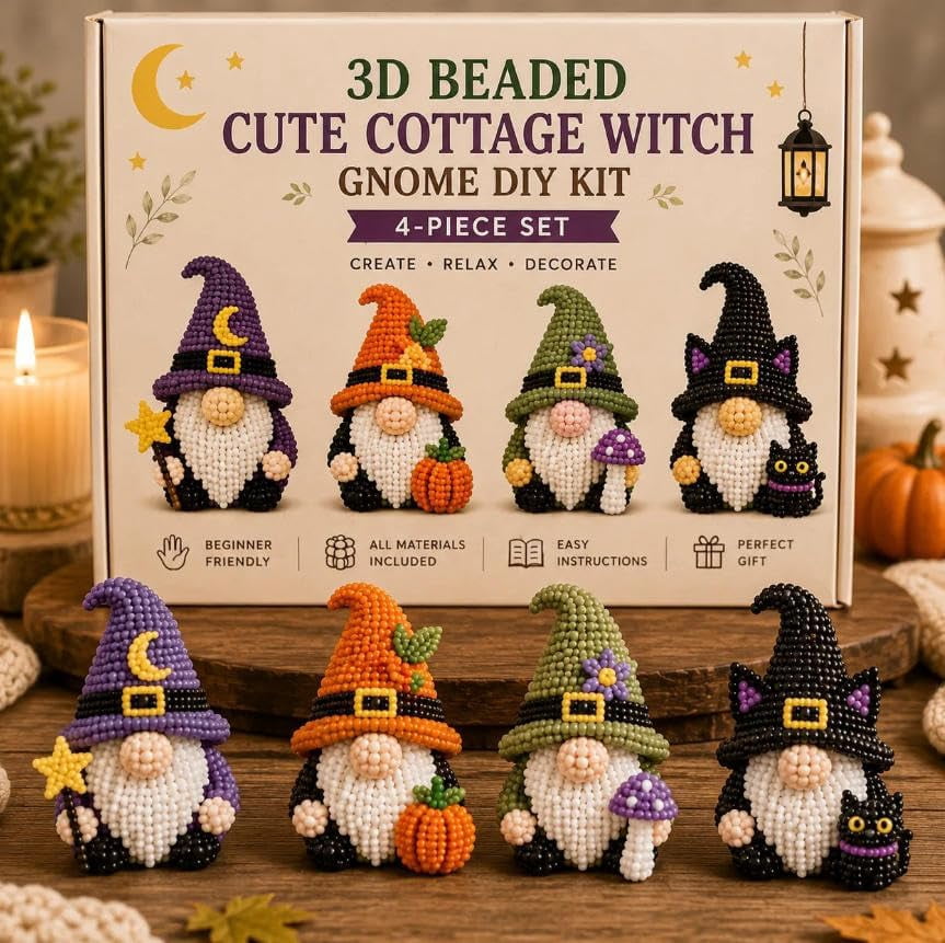 2026 3D Beaded Gnome DIY Kit, 4 Gnome Designs 3D Beaded DIY Kit for ...