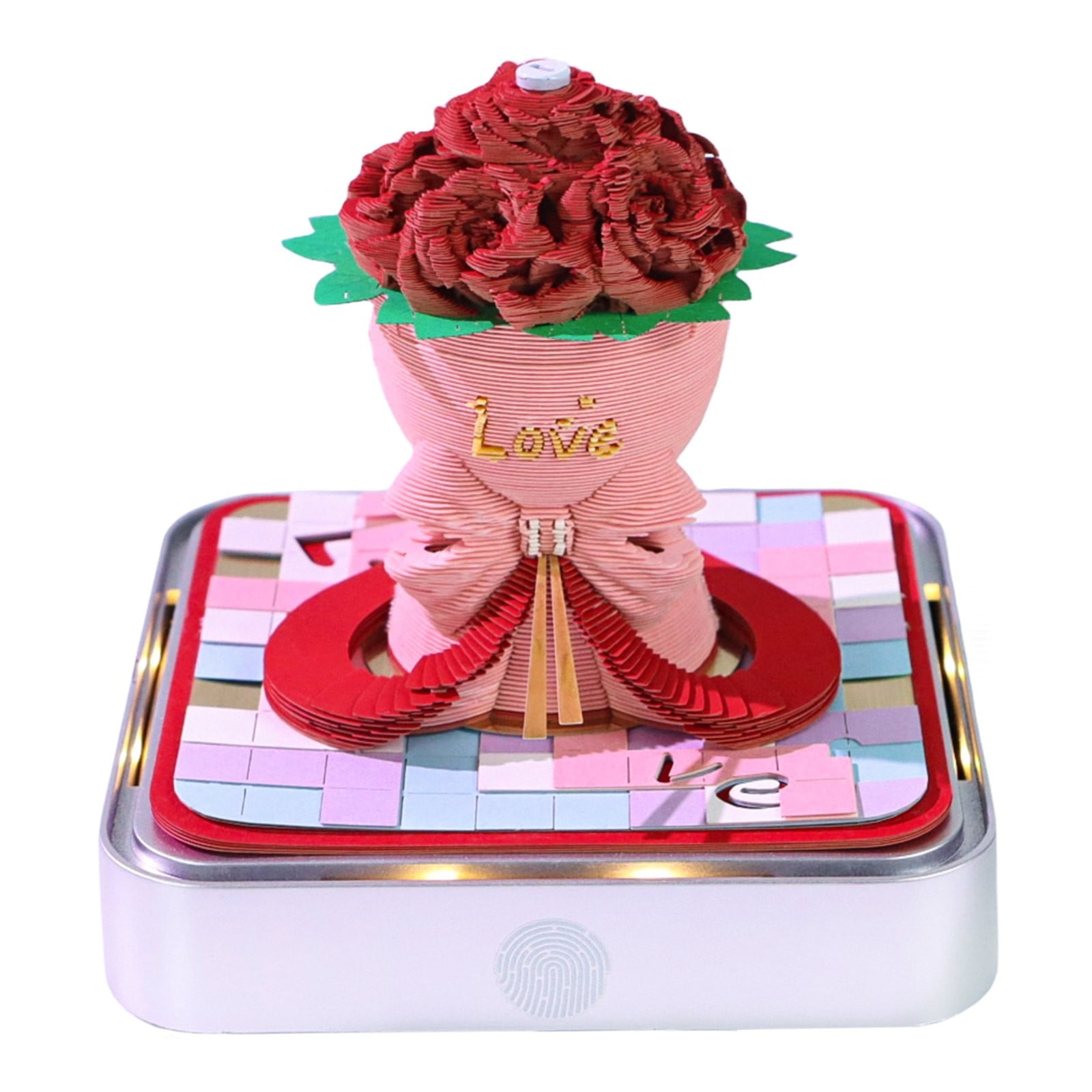 2026 3D Valentine's Day LED Light Up Rose Bouquet Desk Calendar & Tear ...