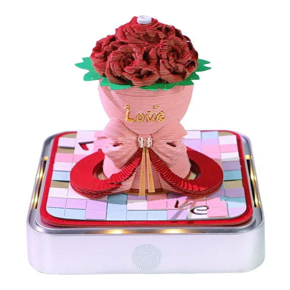 2026 3D Valentine's Day LED Light Up Rose Bouquet Desk Calendar & Tear ...