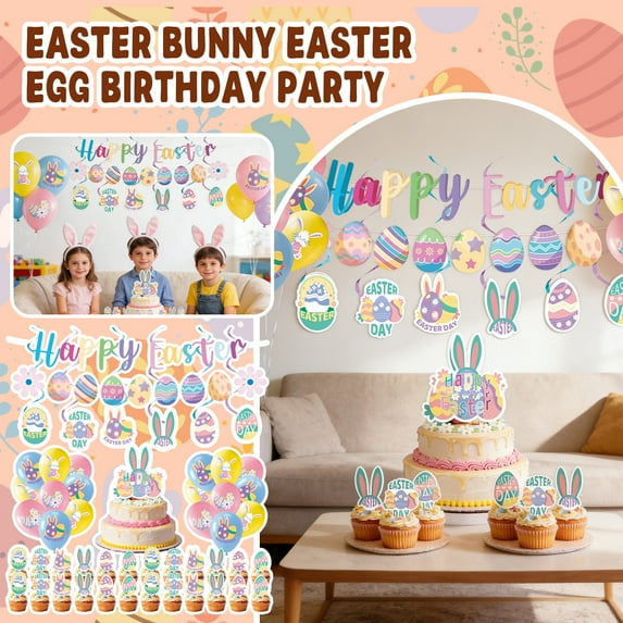 2026 50 Pcs Easter Party Decorations, Happy Easter Egg Bunny Banner ...