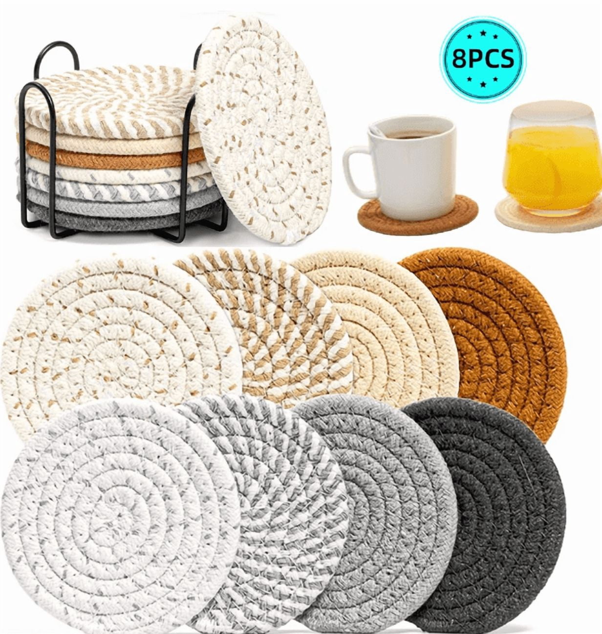 2026 8 Pieces Boho Coasters for Drinks, Absorbent Drink Coasters Set ...