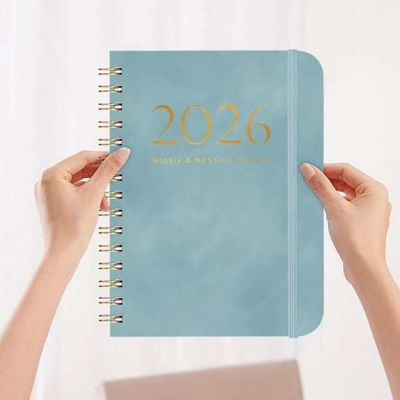 2026 A5 Planner with Leather Strap – Coil-Bound, 8.3" x 5.8", Blue ...