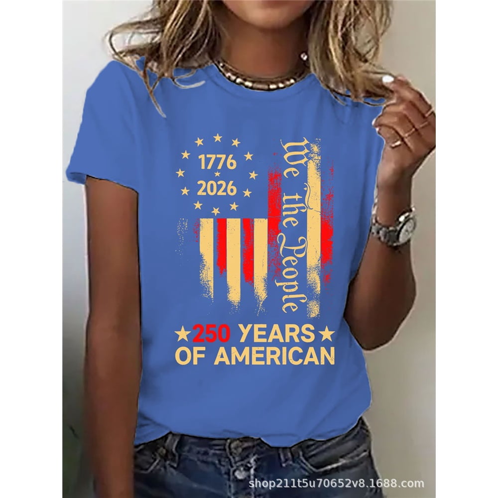 2026 America 250th Anniversary Women's T-Shirt Round Neck Short Sleeve ...
