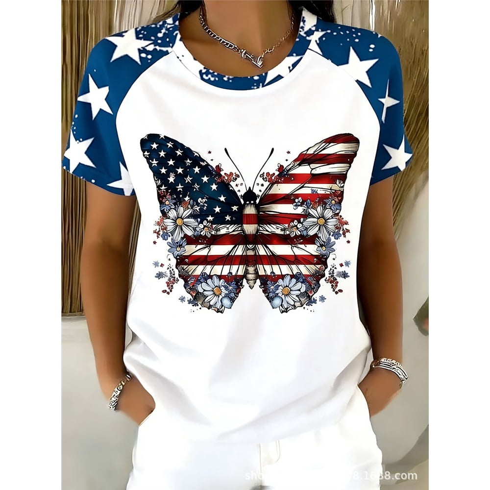 2026 America 250th Anniversary Women's T-Shirt Round Neck Short Sleeve ...