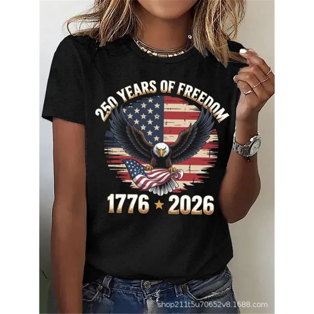 2026 America 250th Anniversary Women's T-Shirt Round Neck Short Sleeve ...
