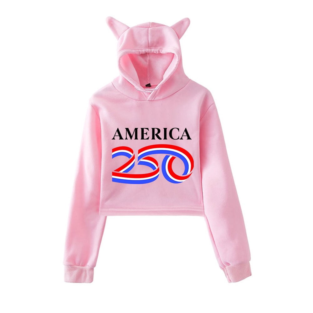 2026 America250 Independence Day Theme Print Cat Ear Hoodie - Womens ...