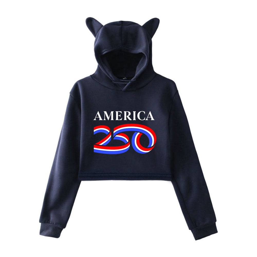 2026 America250 Independence Day Theme Print Cat Ear Hoodie - Womens ...