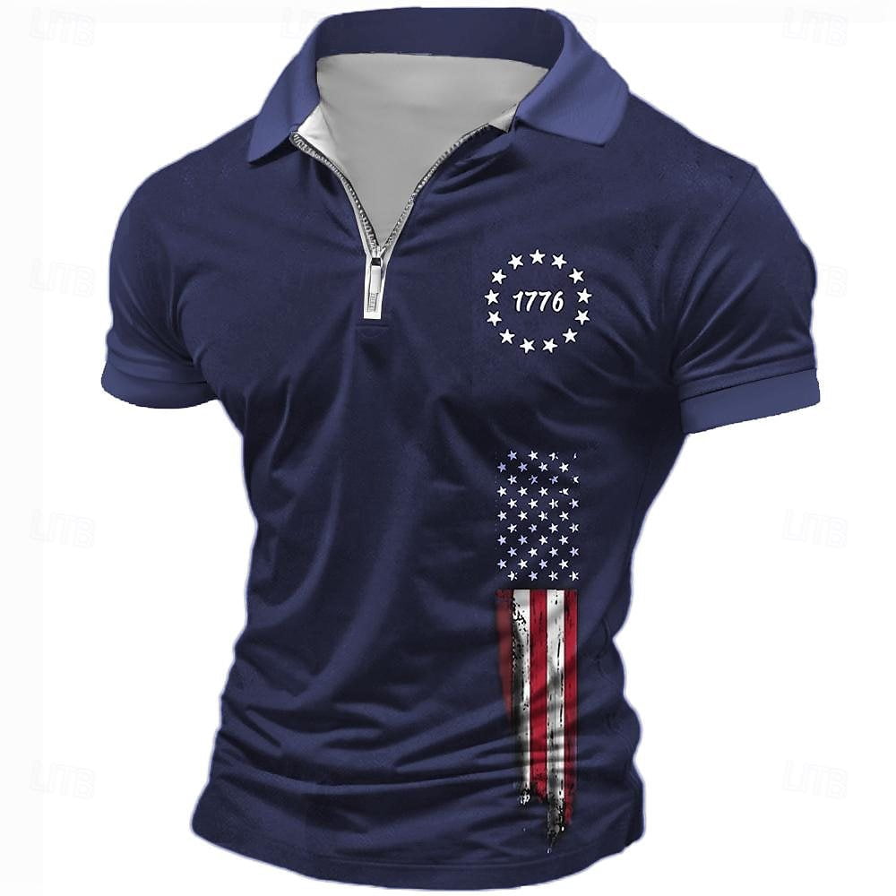 2026 American Independence Day Zipper Polo Shirt Men's Outdoor Sports ...