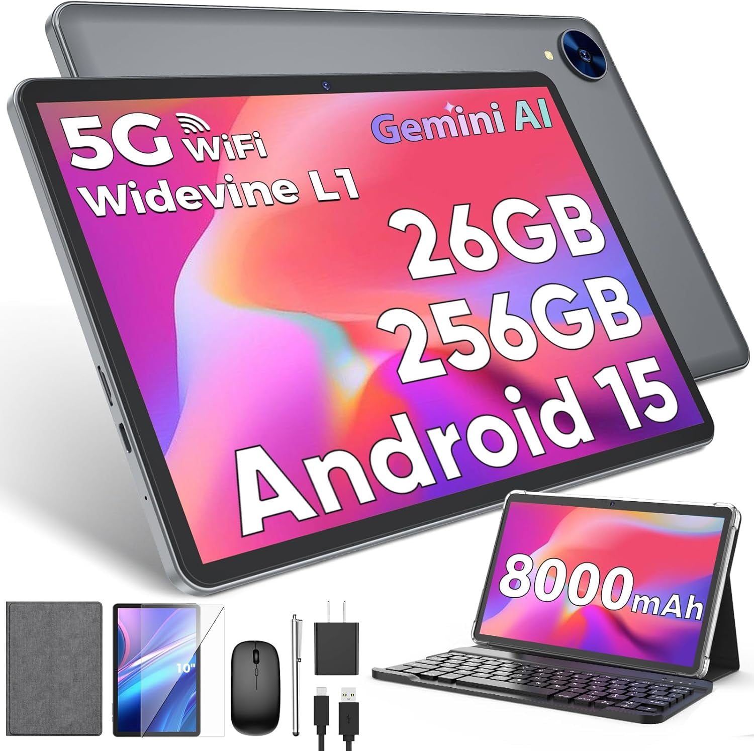 2026 Android 15 Tablet with Keyboard 26GB RAM 256GB ROM(2TB Expand) 10 ...