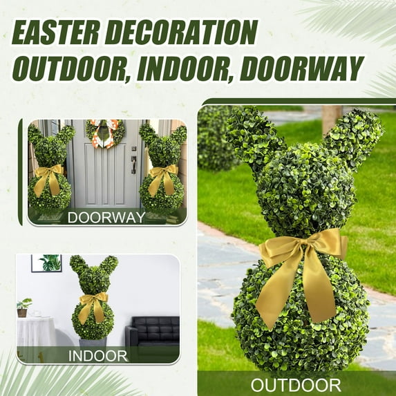 2026 Artificial Bunny Shape Boxwood Topiary with Spike 1PC, Easter Faux ...