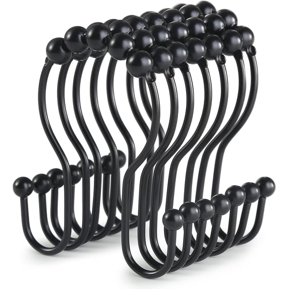 2026 Best 12 Pack Black Double Hook Shower Curtain Hooks, Rustproof ...
