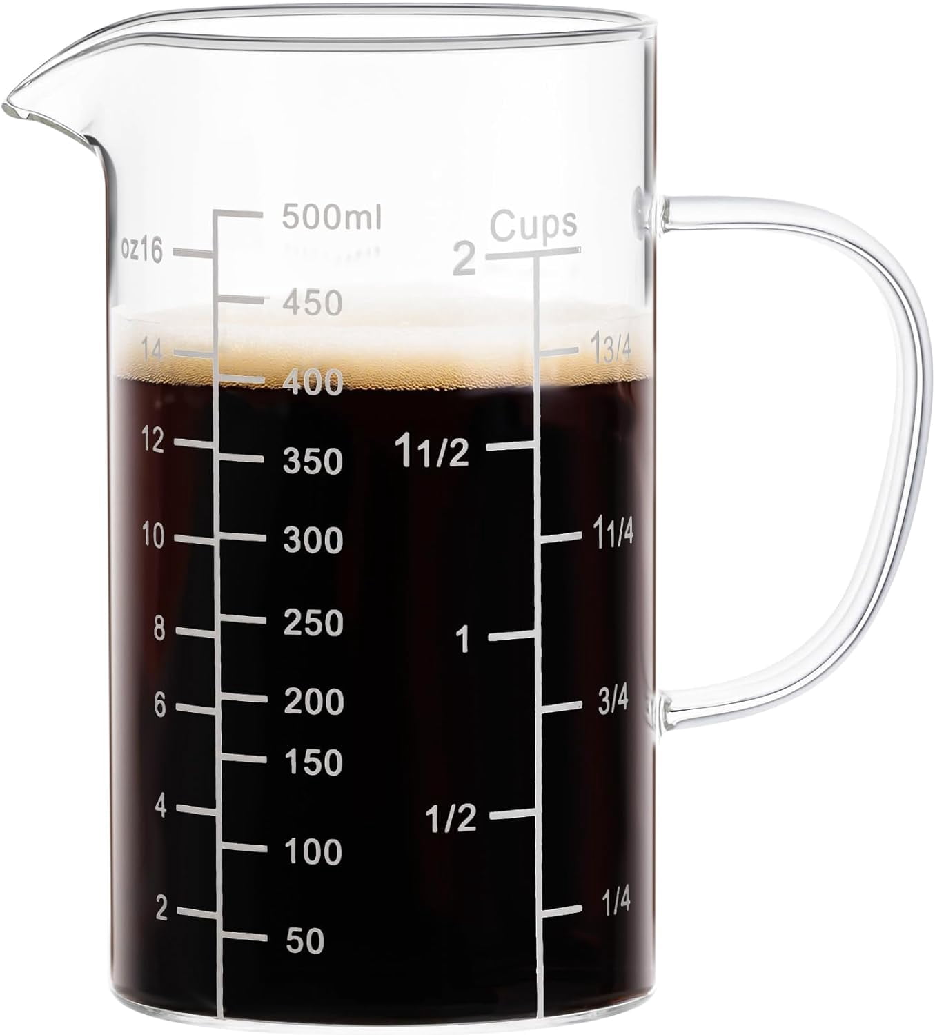 2026 Best 2 Cup 500ML Glass Measuring Cup with Handle, Triple Scale ...