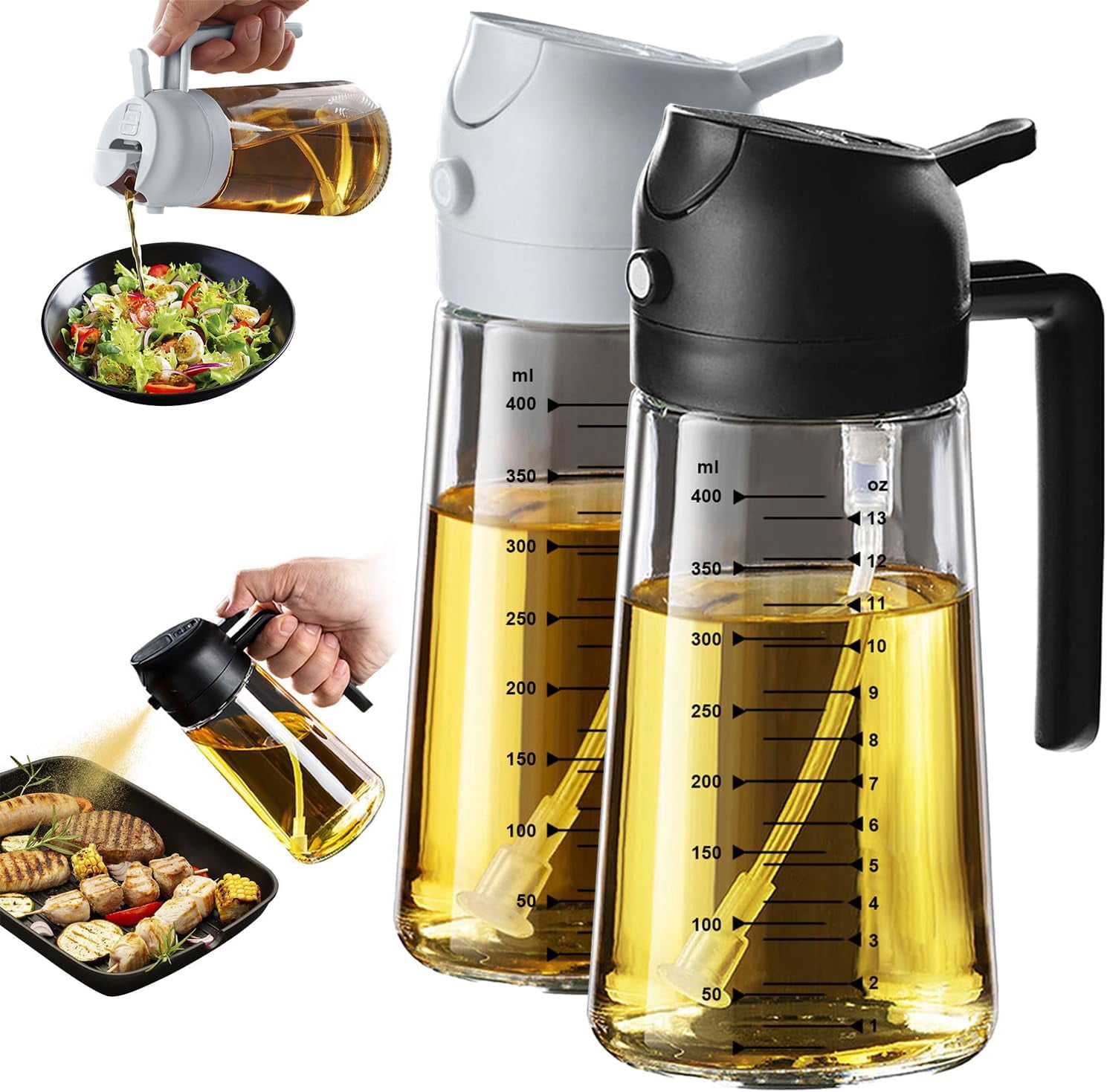 2026 Best Black & Ash 16oz 2 In 1 Glass Olive Oil Sprayer Dispenser ...