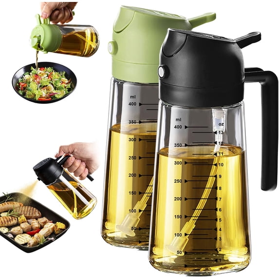 2026 Best Black & Green 16oz 2 in 1 Glass Olive Oil Sprayer Dispenser ...