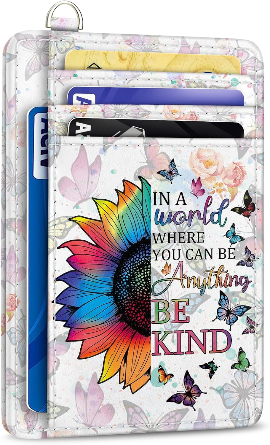 2026 Best Be Kind Sunflower Print PU Leather Slim RFID Blocking Credit ...