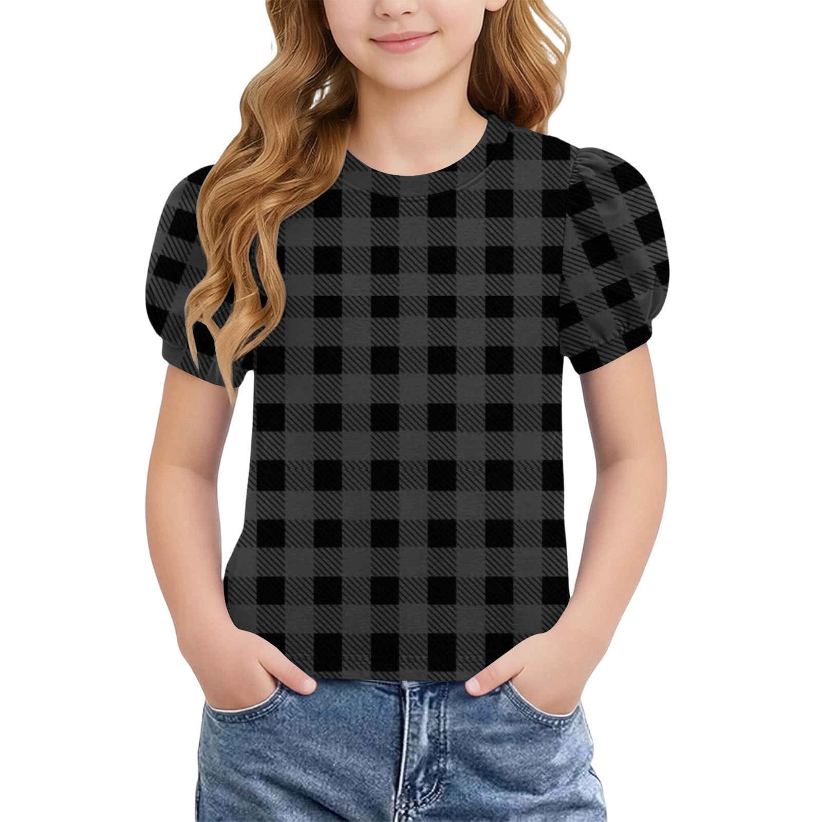 2026 Big Kid Tops for Summer Casual Sweet and Cute Casual Puff Sleeve ...