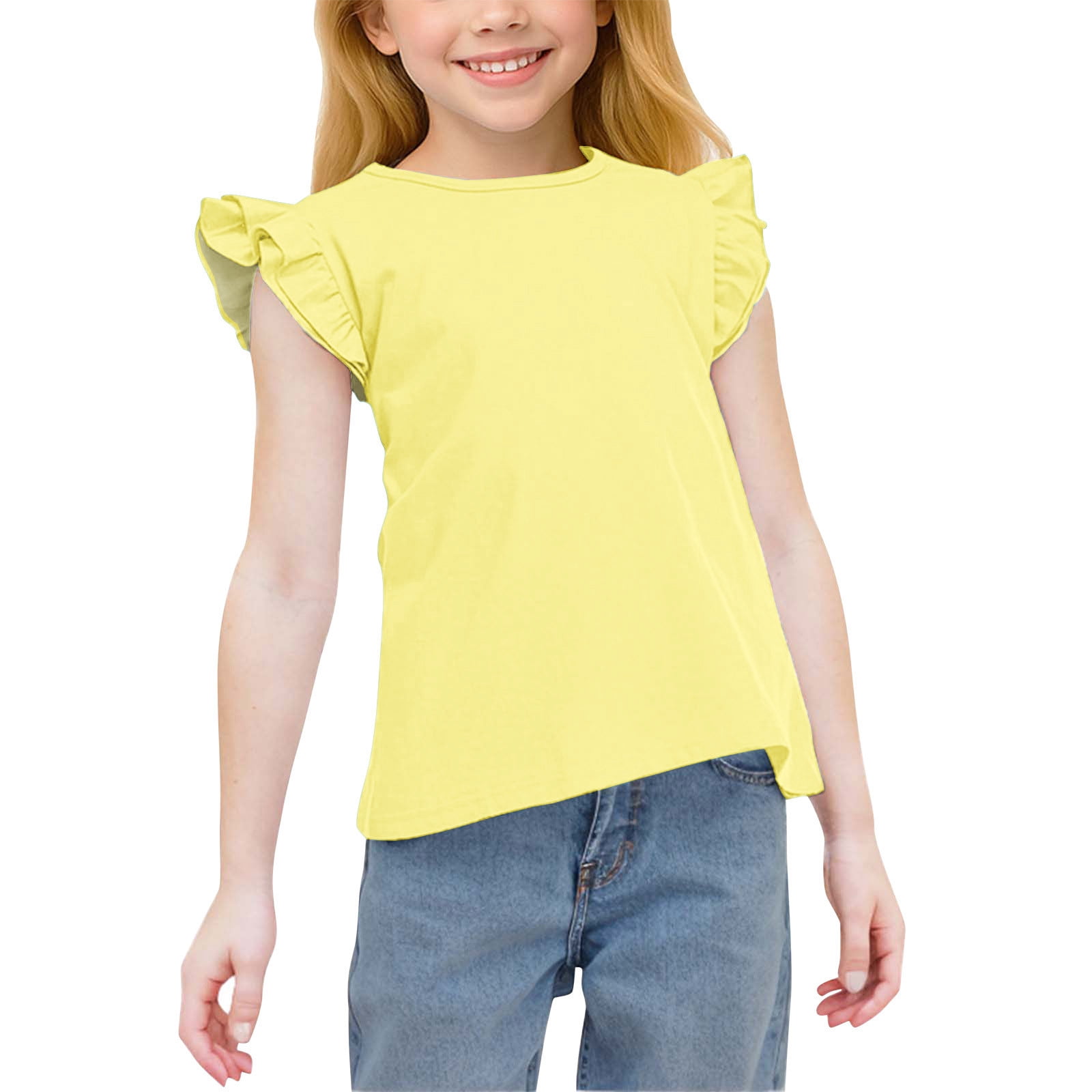 2026 Big Kid Tops for Summer Casual Sweet and Cute Solid Color Shirts ...