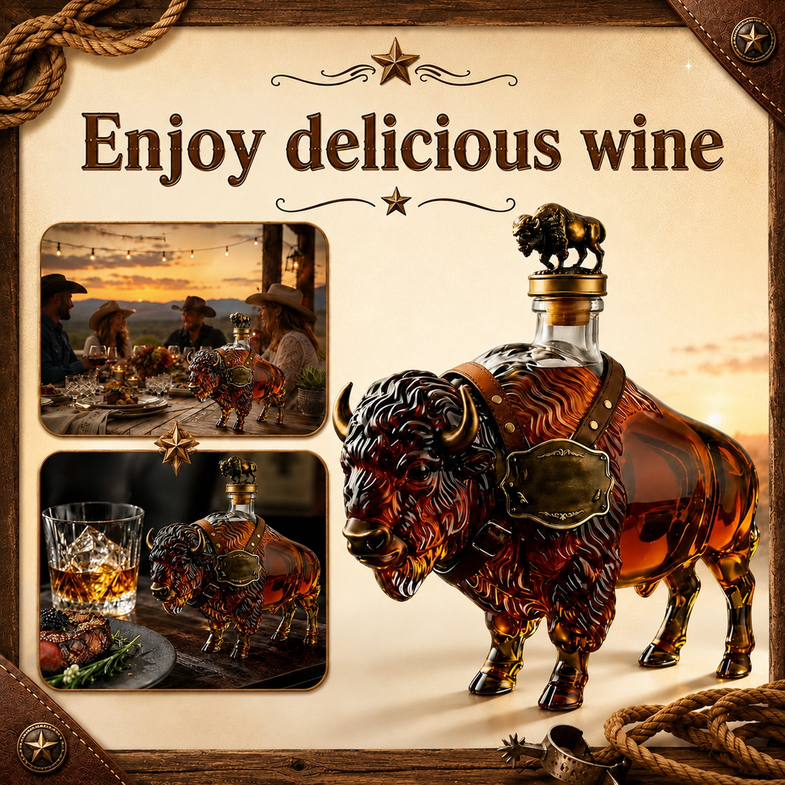 2026 Bison Buffalo 250th Anniversary Whiskey Decanter, 350ml Glass ...