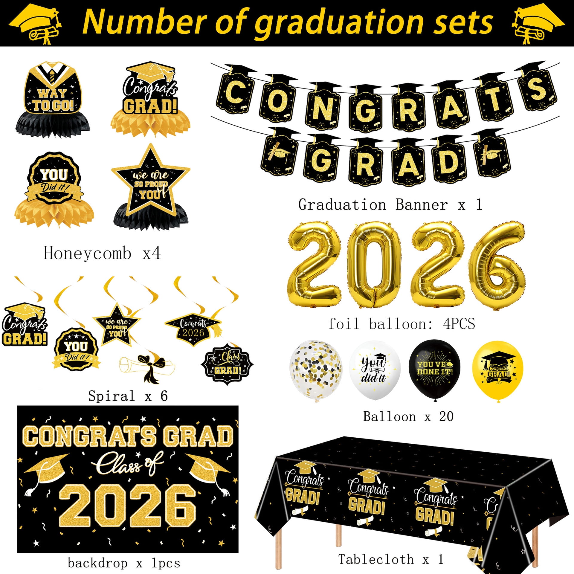 2026 Black and Gold Graduation Season Theme Party Supplies, Graduation ...