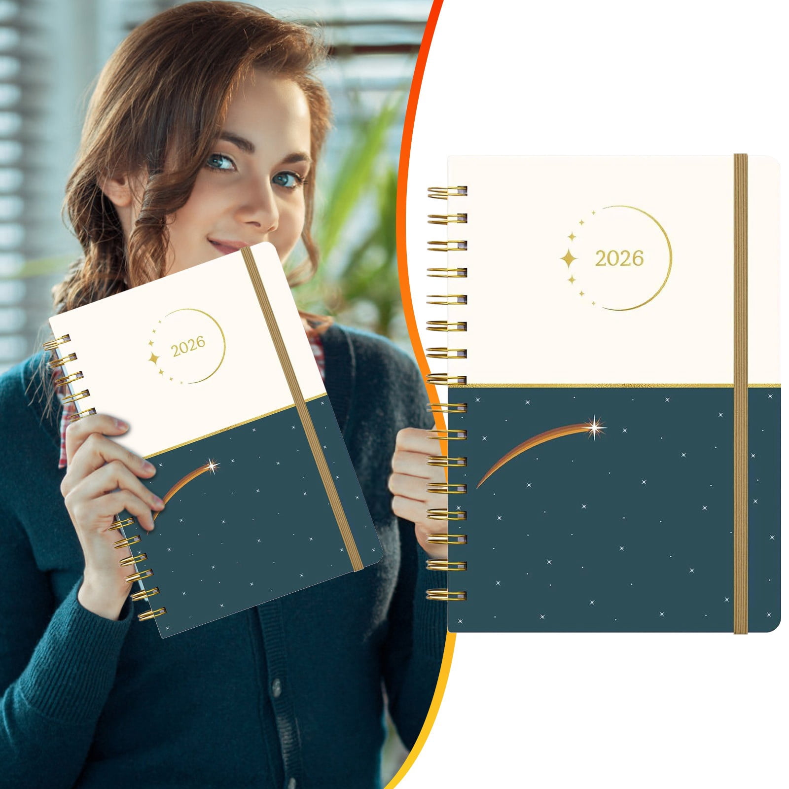 2026 Blue&White-Bound Planner – Elegant Monthly & Weekly Organizer with ...
