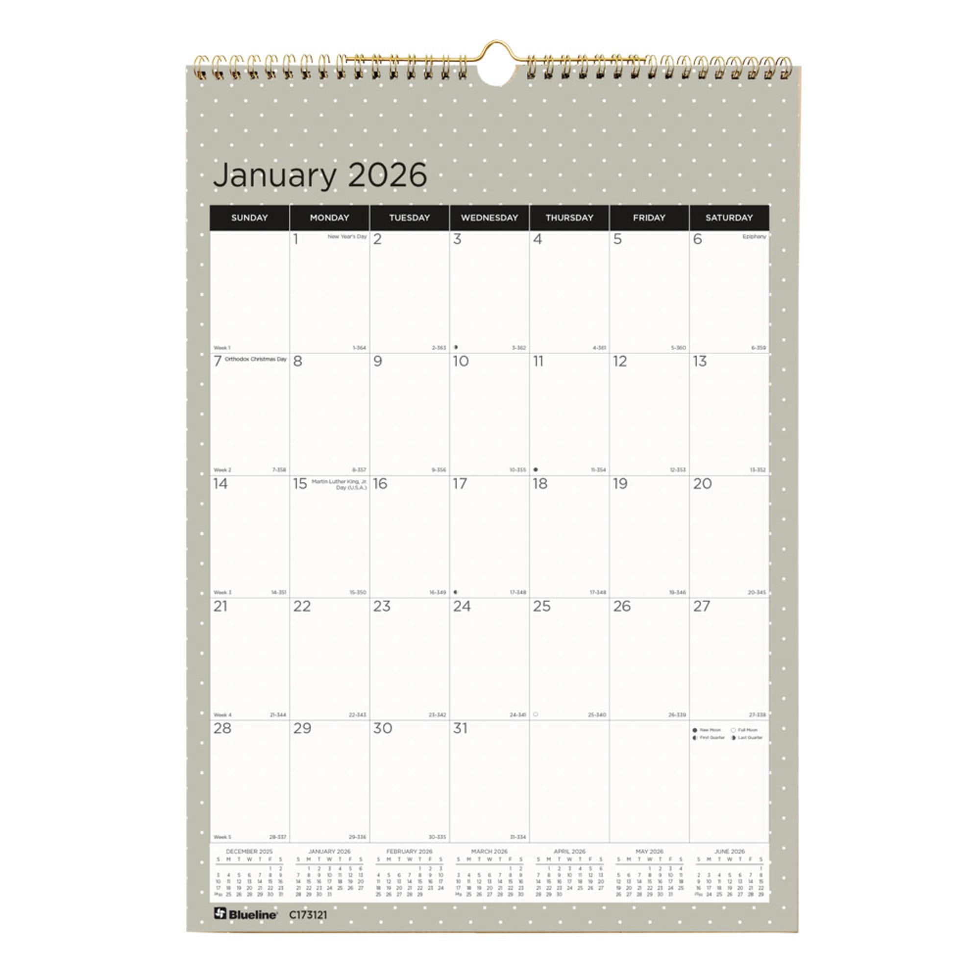 2026 Blueline Colorful Monthly Wall Calendar, 12" x 17", Minimalist ...