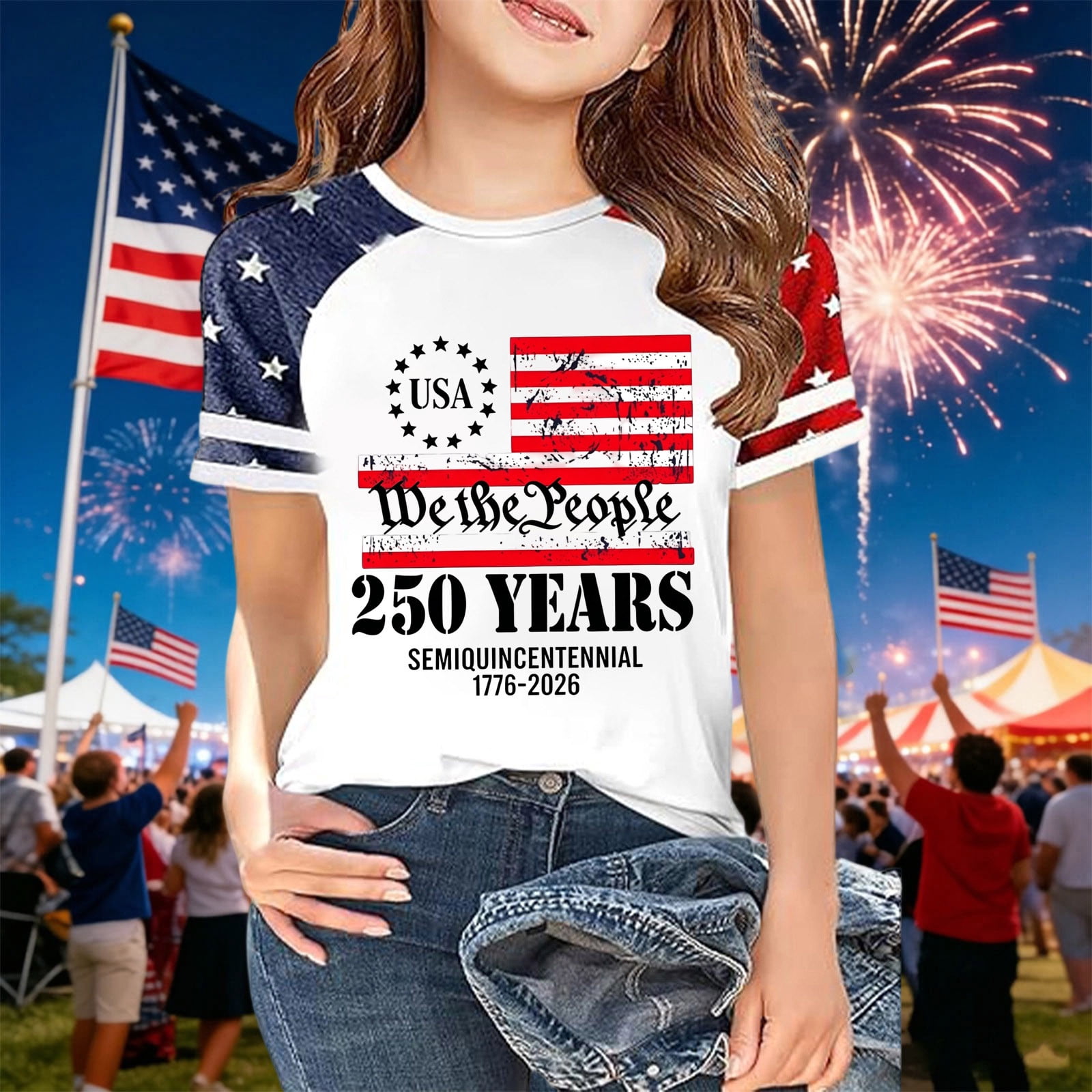 2026 Boys Girls American Flag Shirt 250th Anniversary USA Shirts 4th of ...